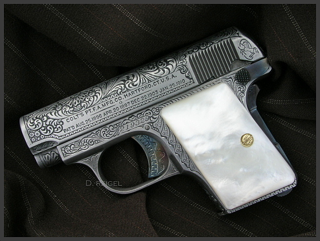 Hand Engraved Colt Model 1908 Vest Pocket Hammerless Pistol